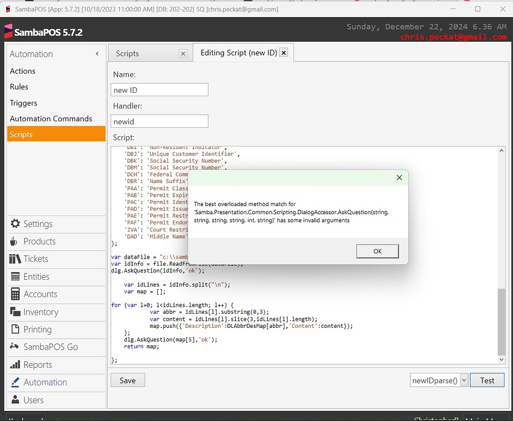 Error Message when testing Script - V5 Question - SambaClub Forum