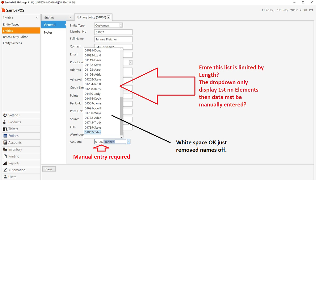 Entity Account Drop Down limited length - V5 Issue - SambaClub Forum