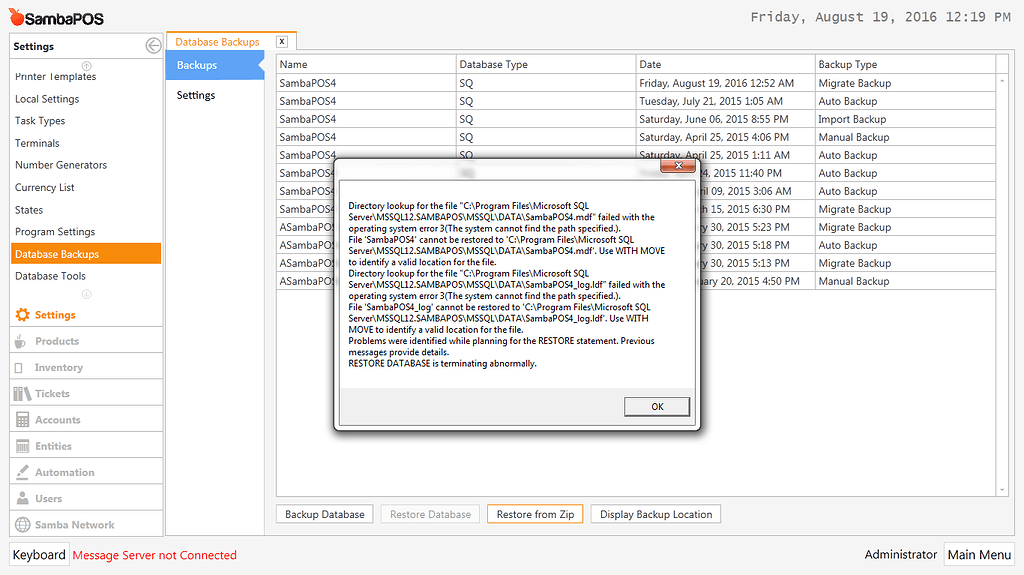 Can't restore to older database - Version 4 - SambaClub Forum
