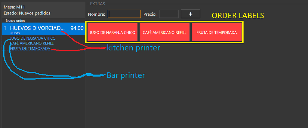 Print in bar and kitchen dividing labels of order drinks and food - V5 ...