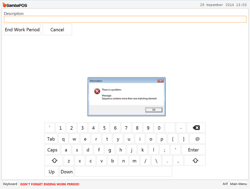 Error When Ending Work Period - V4 Question - SambaClub Forum
