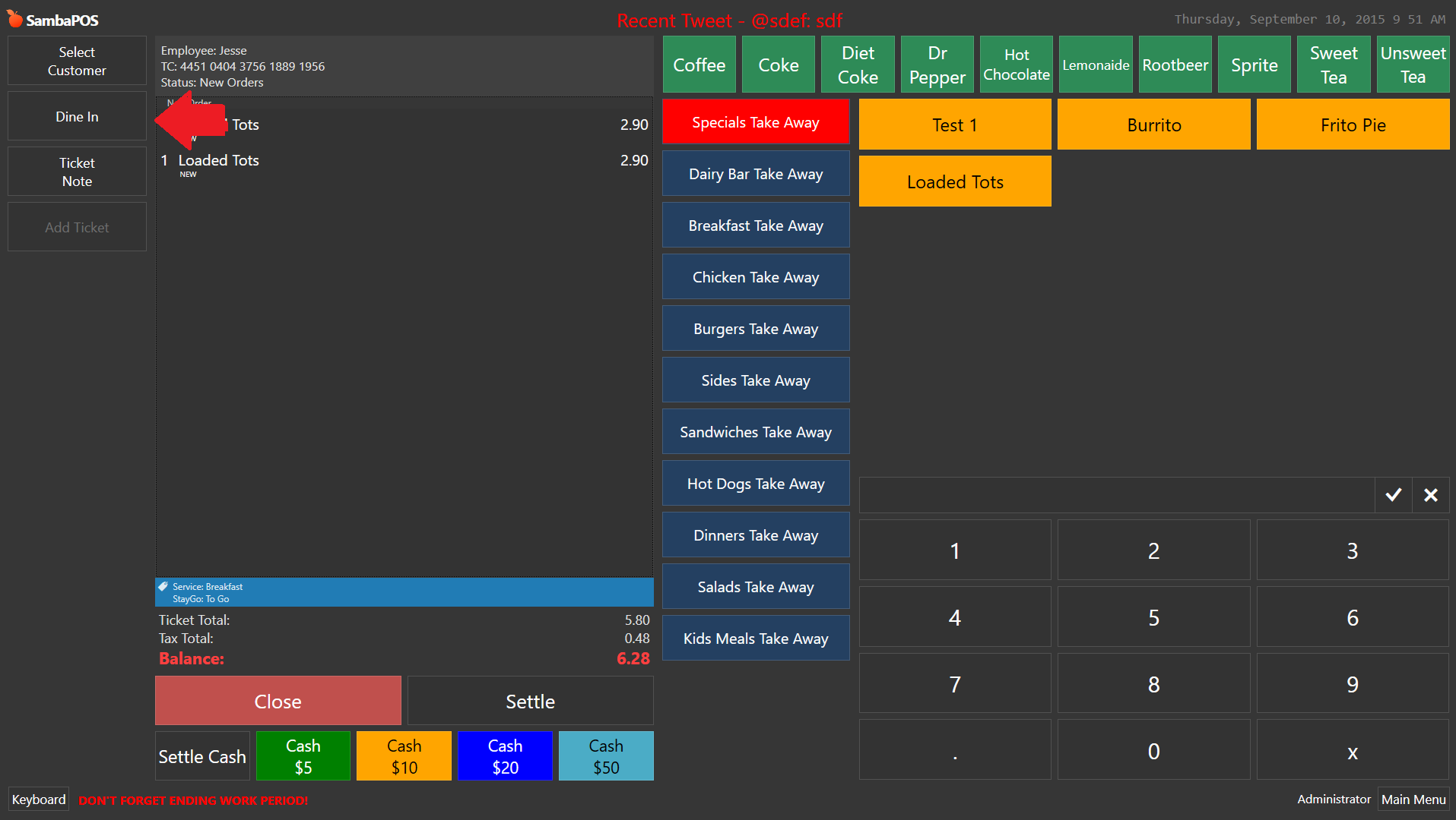 How to use Dine In and Take Away Menu in the same ticket - V5 Tutorial - SambaClub Forum