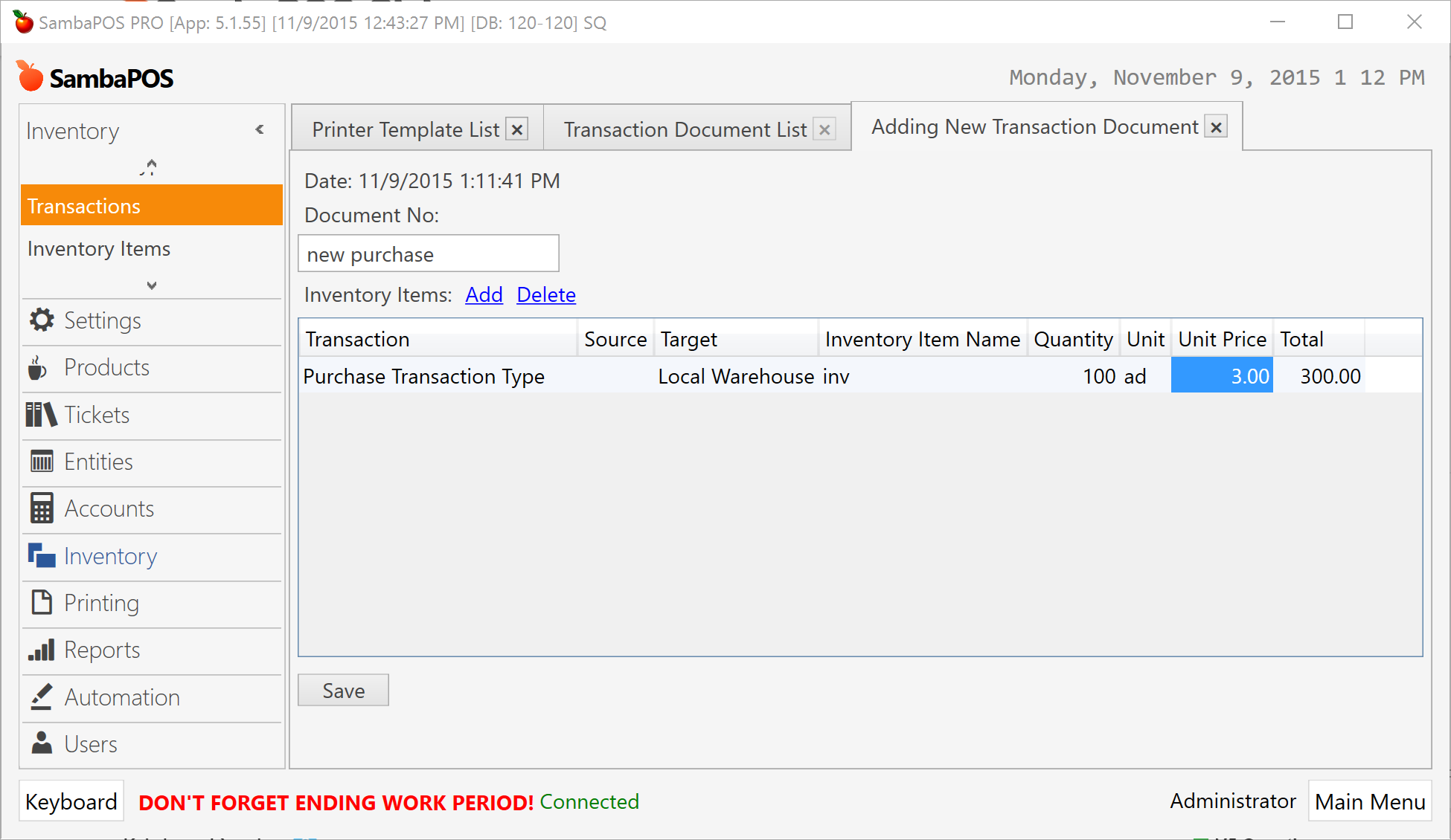 Update inventory and end of day records - Version 4 - SambaClub Forum