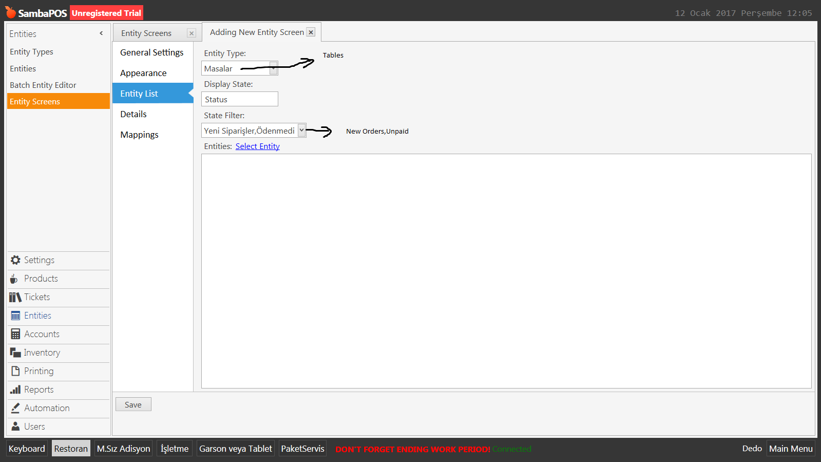How to Show Only Open Tables at Entity Screen? - V5 Tutorial - SambaClub Forum
