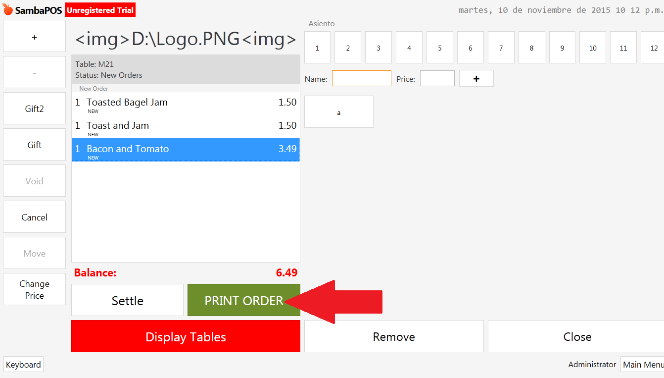 I have two buttons "PRINT ORDER" and "DISPLAY TABLES" - V5 Question - SambaClub Forum
